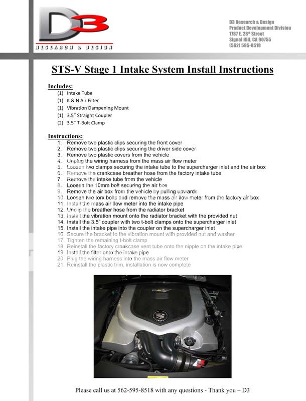 D3 Intake System (Stage 1 & 2) | Cadillac Owners Forum